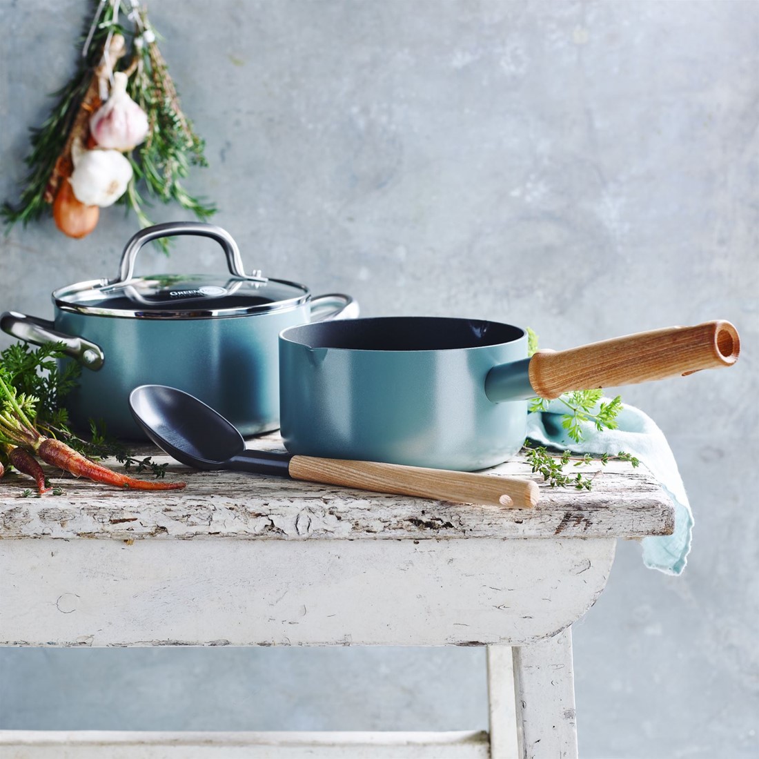 Greenpan Mayflower SET 2 : kookpot 20cm + steelpan 16cm + scheplepel ...