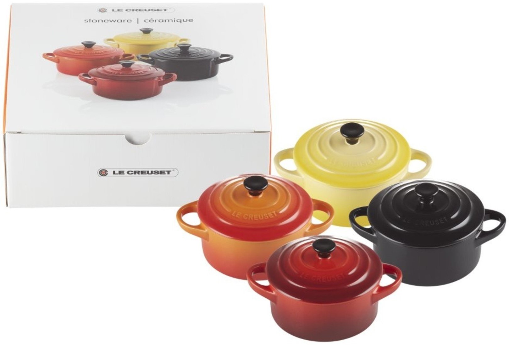 Le Creuset Aardewerken mini braadpannetjes 4 set vuur & vlam | Profilec.be